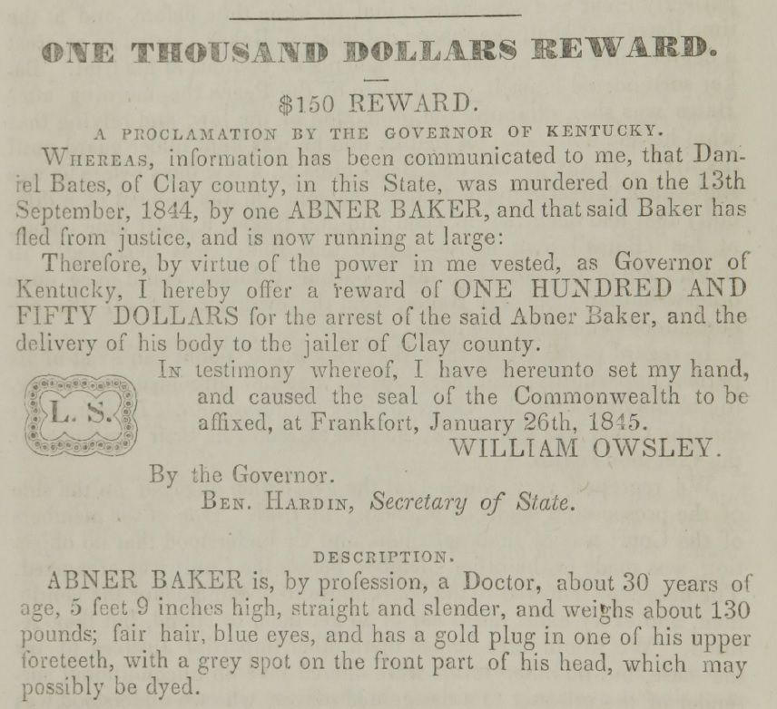 The Strange Case of Dr. Abner Baker, Jr. – Kentucky Historic Institutions