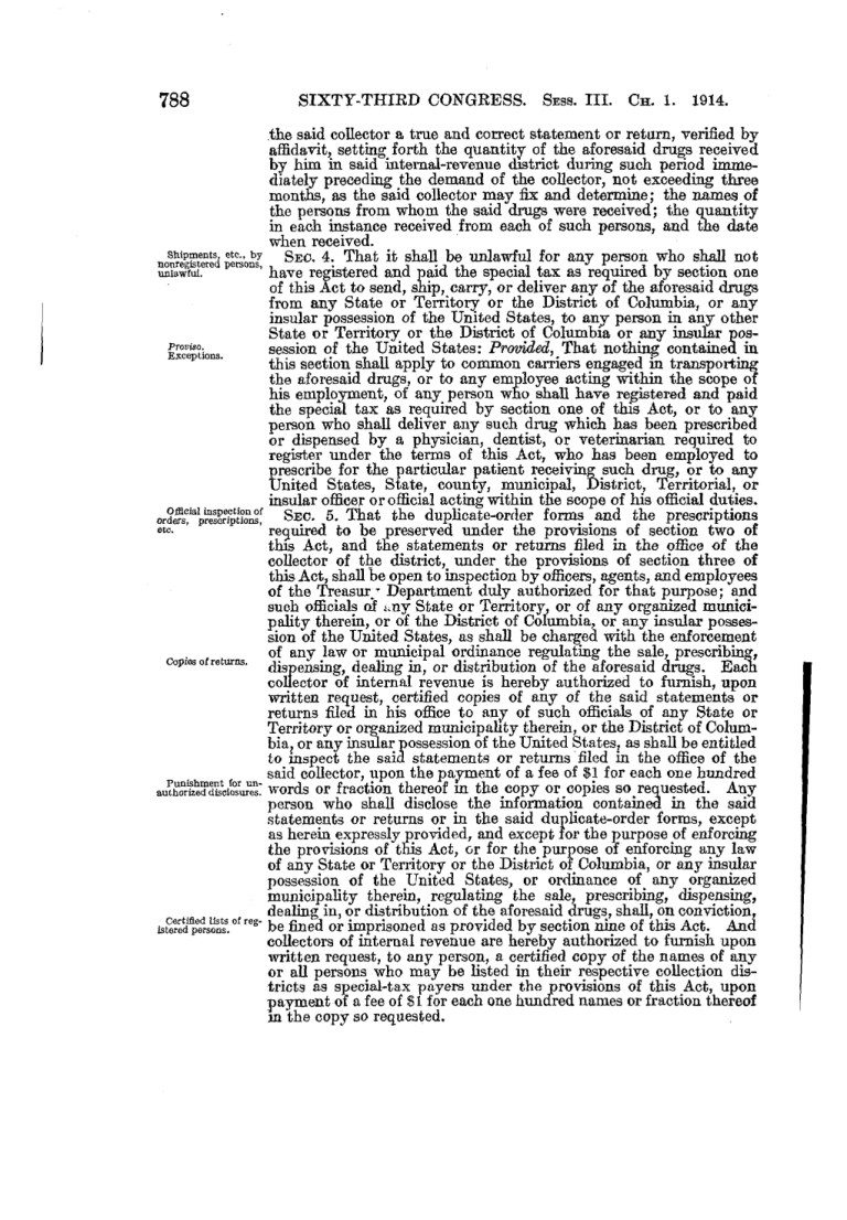 A Brief Look at the Harrison Narcotic Tax Act of 1914 and its Effects ...